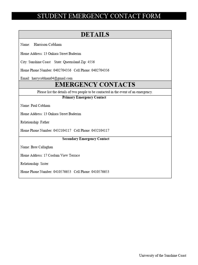 Emergency Contact Student | PDF | Law