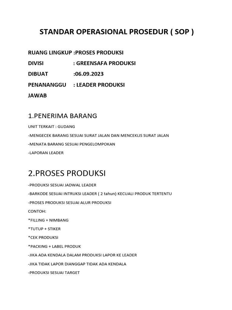 Standar Operasional Prosedur Eza | PDF