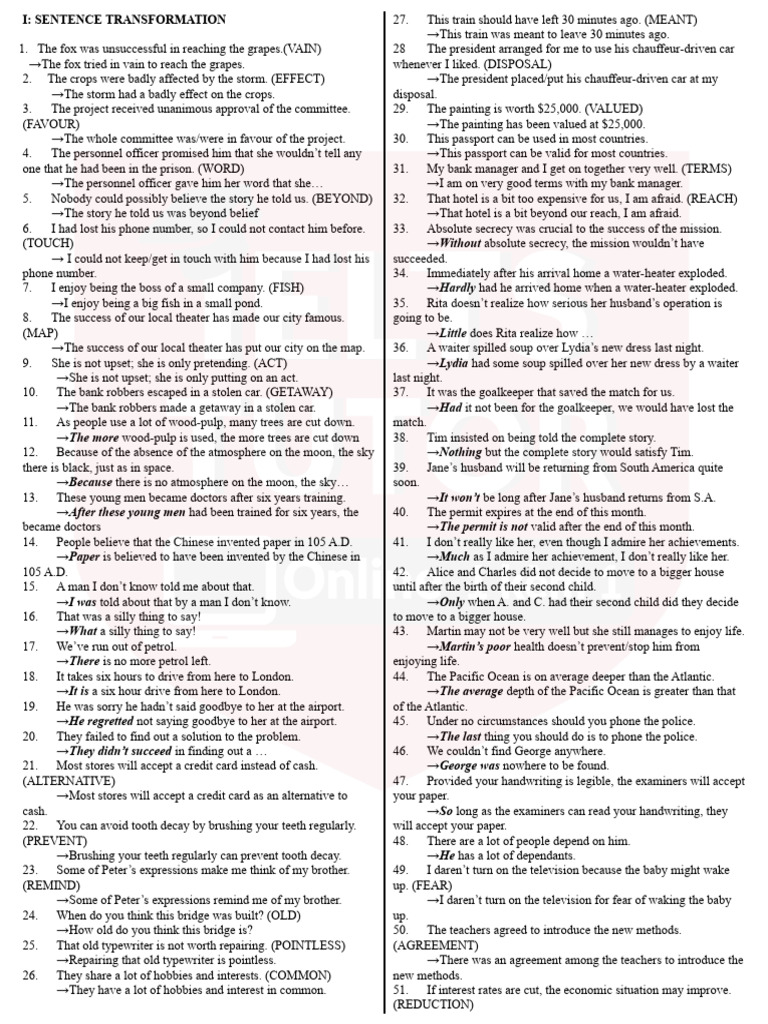 Bai-Tap-Bien-Doi-Cau-on-Thi-Học-Sinh-Giỏi-Quốc-Gia-IELTS-TUTOR (1) | PDF