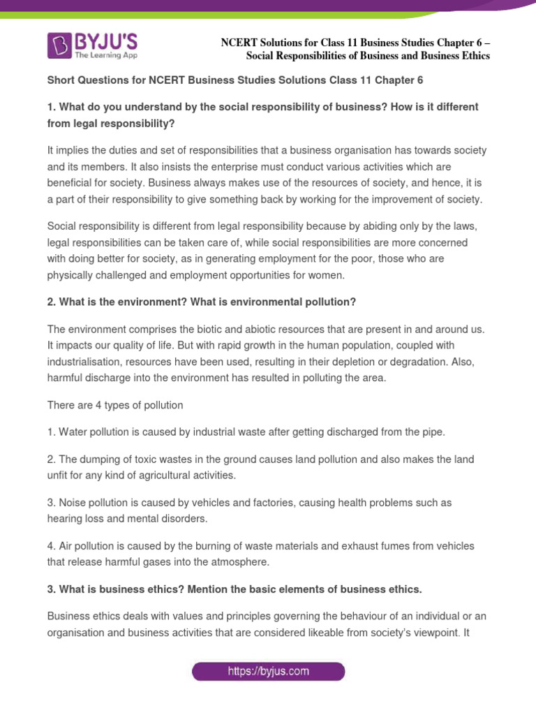 Ncert Solutions For Class 11 Business Studies Chapter 6 Social ...