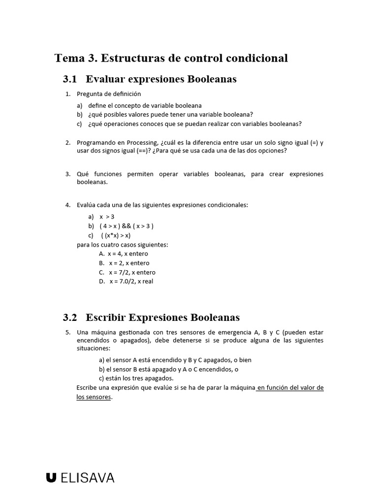 Tema 3 - Estructuras de Control Condicionales v2 | PDF | Álgebra de Boole | Enseñanza de matemática