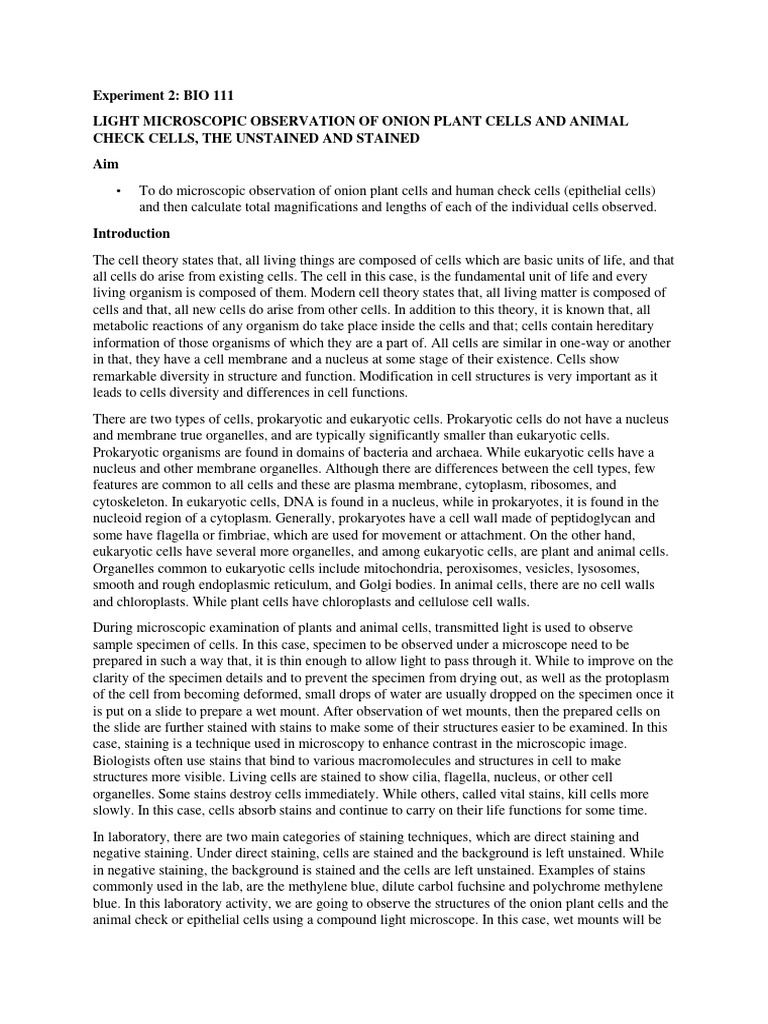 Experiment 2 BIO 111 | Download Free PDF | Cell (Biology) | Staining