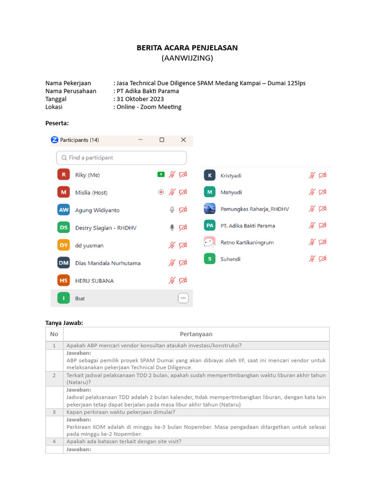 Berita Acara Penjelasan Aanwijzing Pt-Abp | PDF