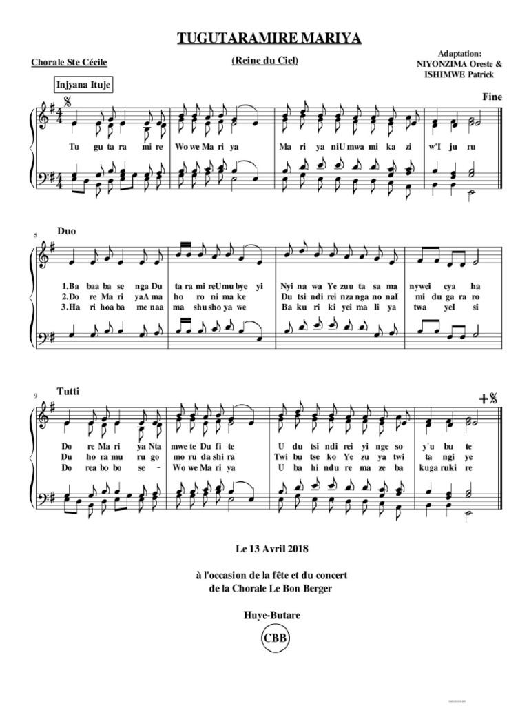 Tugutaramire - Mariya (Arr. Par Niyonzima Oreste &ishimwe Patrick) | PDF