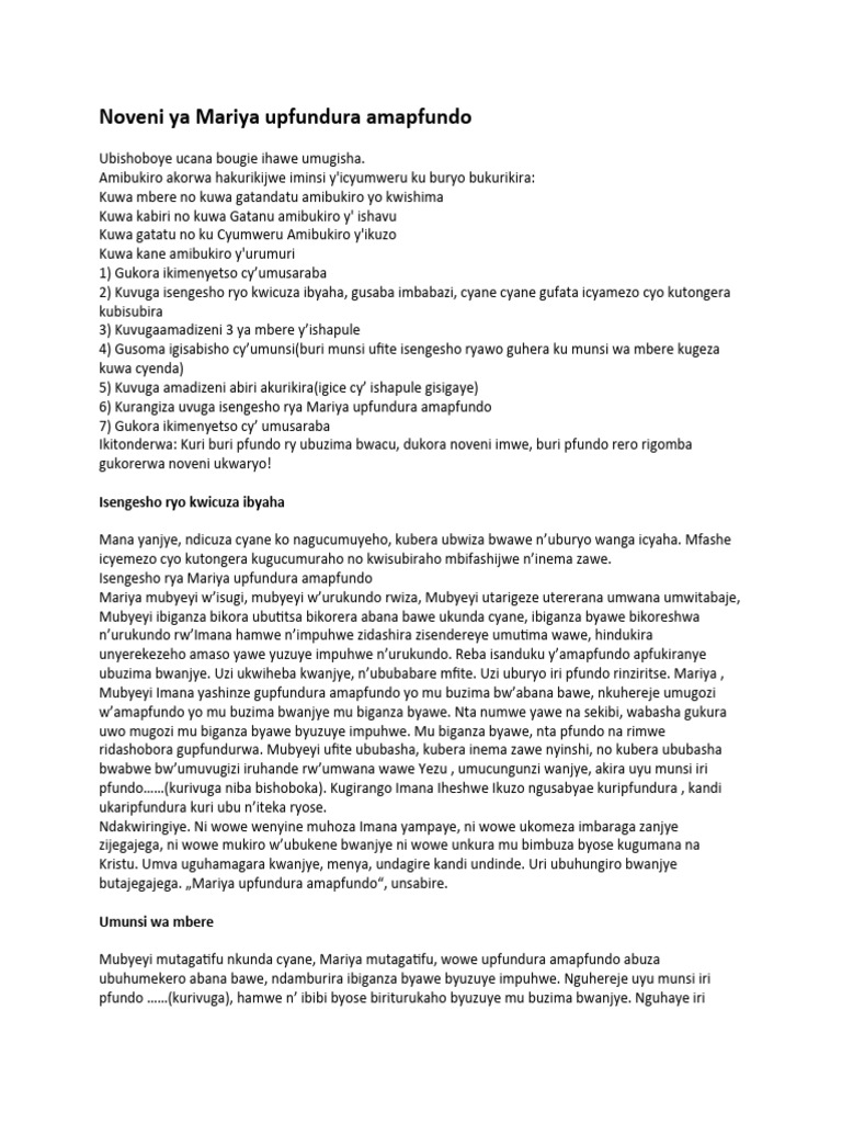 Noveni Ya Mariya Upfundura Amapfundo | PDF | Religion & Spirituality
