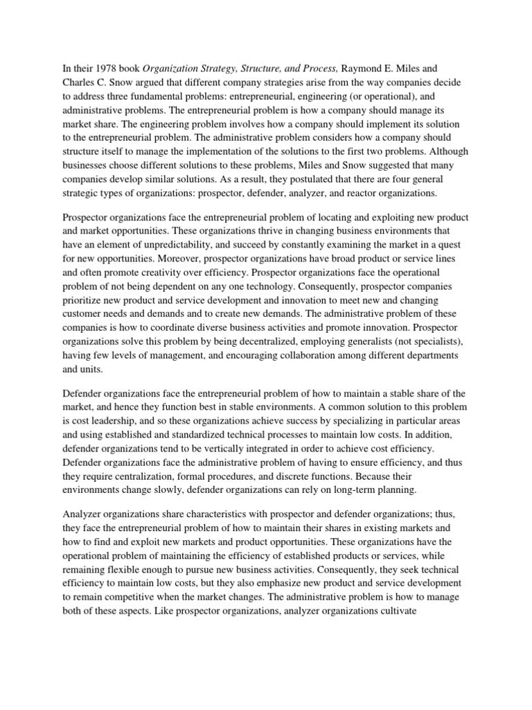 Miles and Snow Typology | PDF | Strategic Management | Entrepreneurship