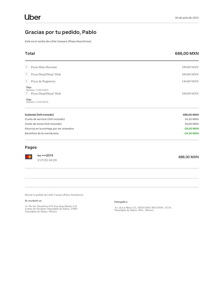 Recibo Uber | PDF