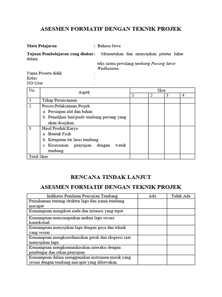 Asesmen Formatif Dengan Teknik Projek | PDF