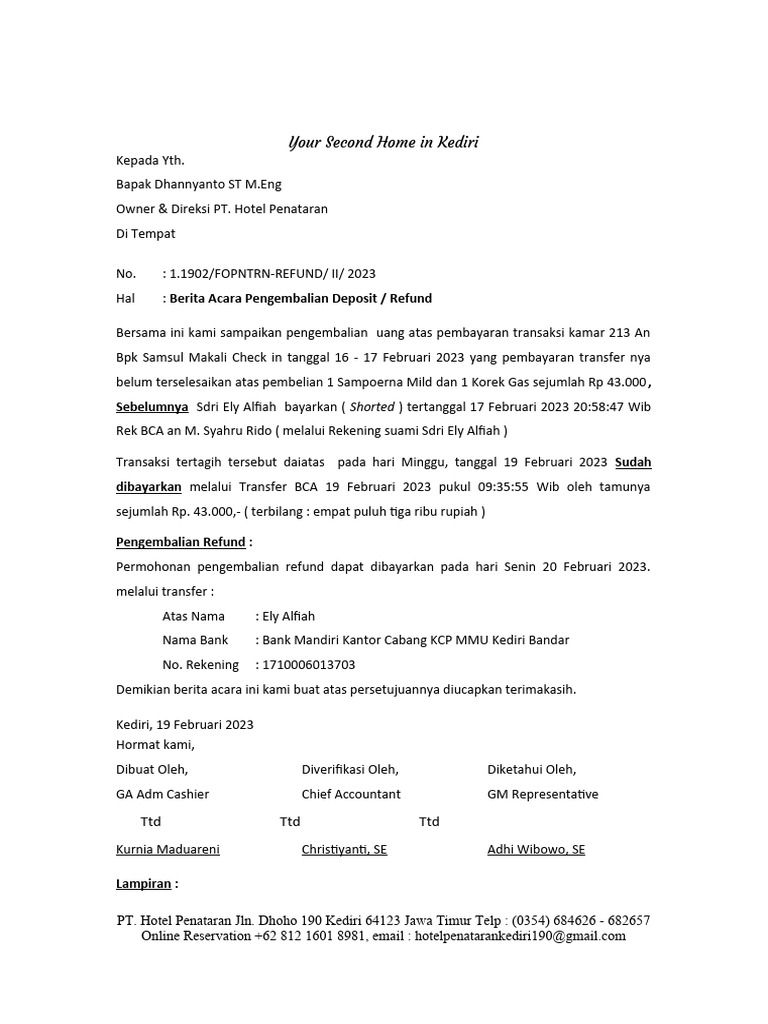 Berita Acara Adjusment & Refund | PDF