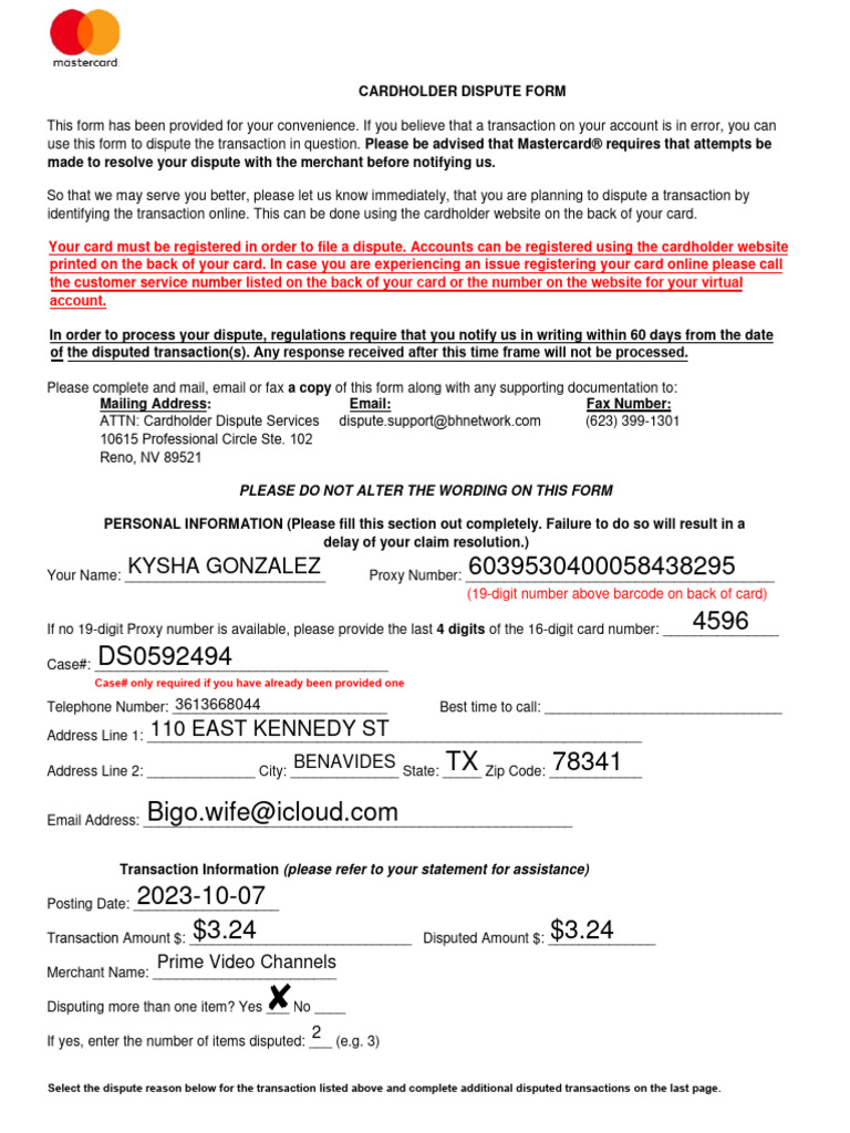 Cardholder Dispute Form 2022 - MC | PDF | Credit Card | Financial Services Cardholder Dispute Form 2022 - MC | PDF | Credit Card | Financial Services