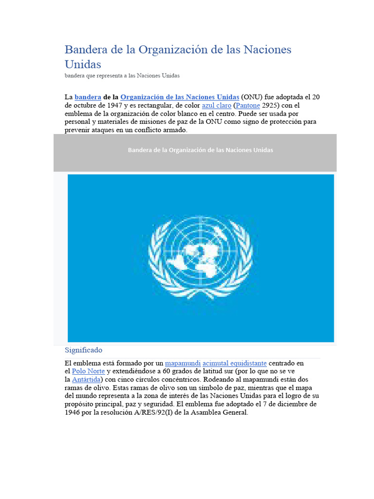 Bandera de la ONU: Historia y Significado | PDF