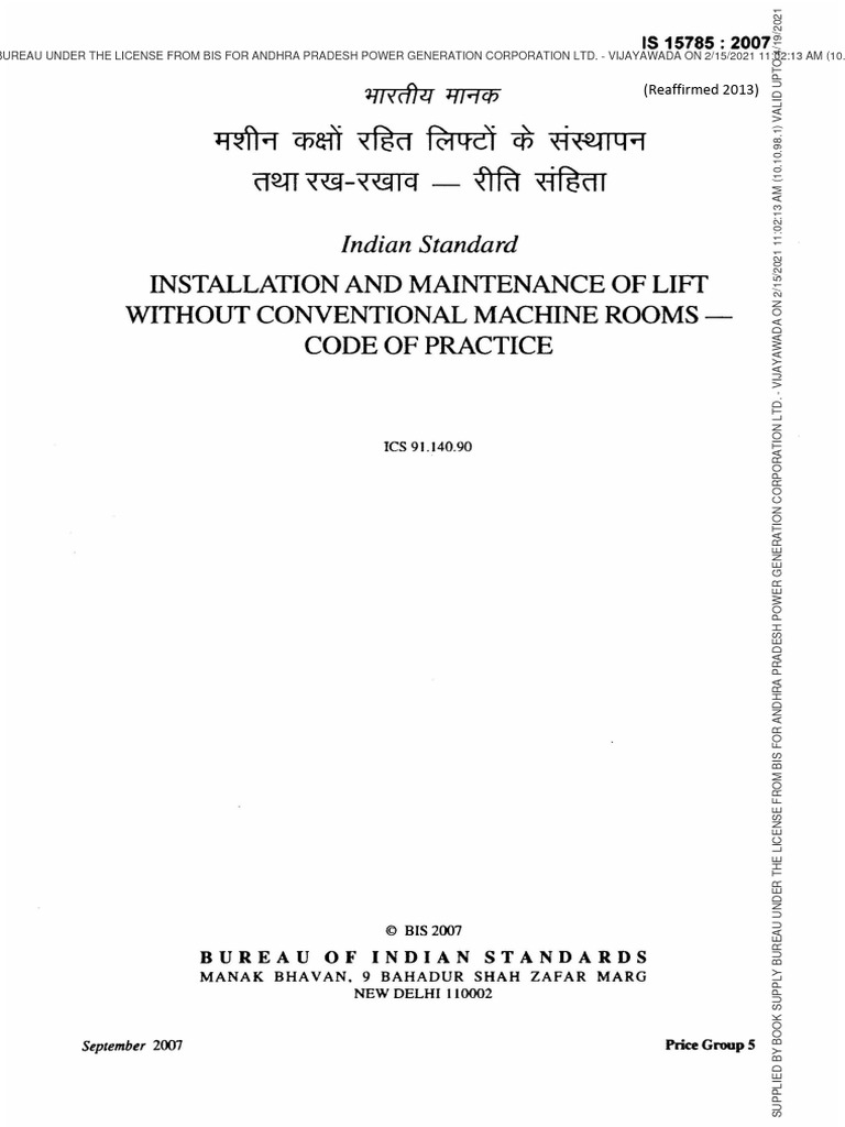 Is 15785 Lifts | PDF