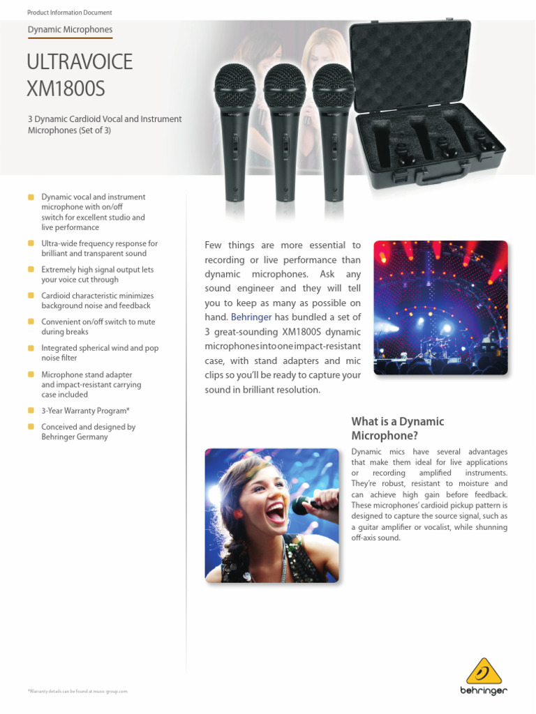 Ultravoice XM1800S: Dynamic Microphones | PDF | Microphone | Information And Communications ...