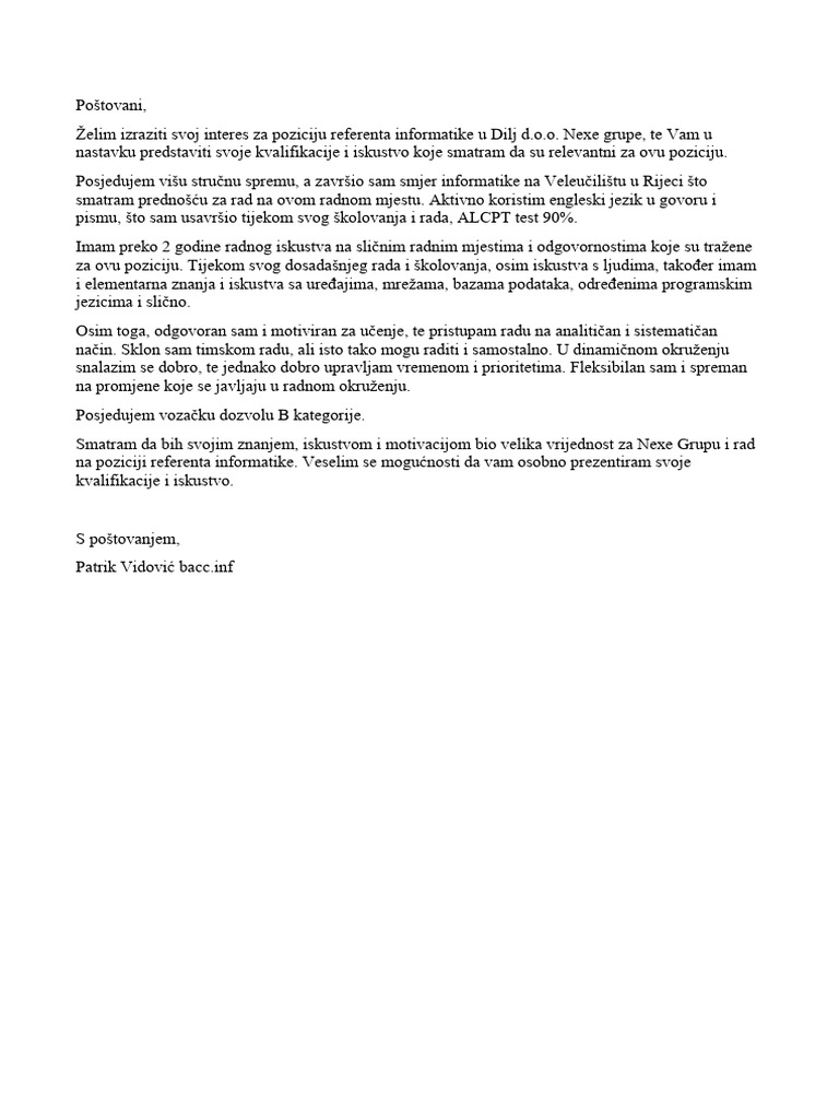 Motivacijsko Pismo | PDF