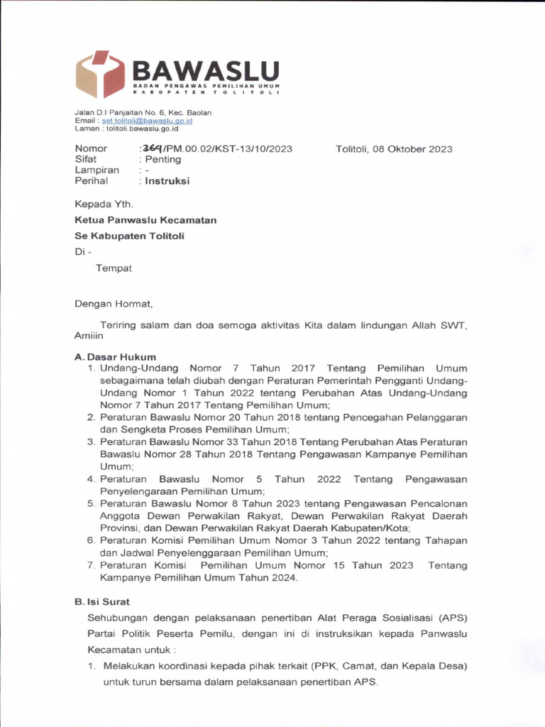 Instruksi Persiapan Penertiban APS-1 | PDF