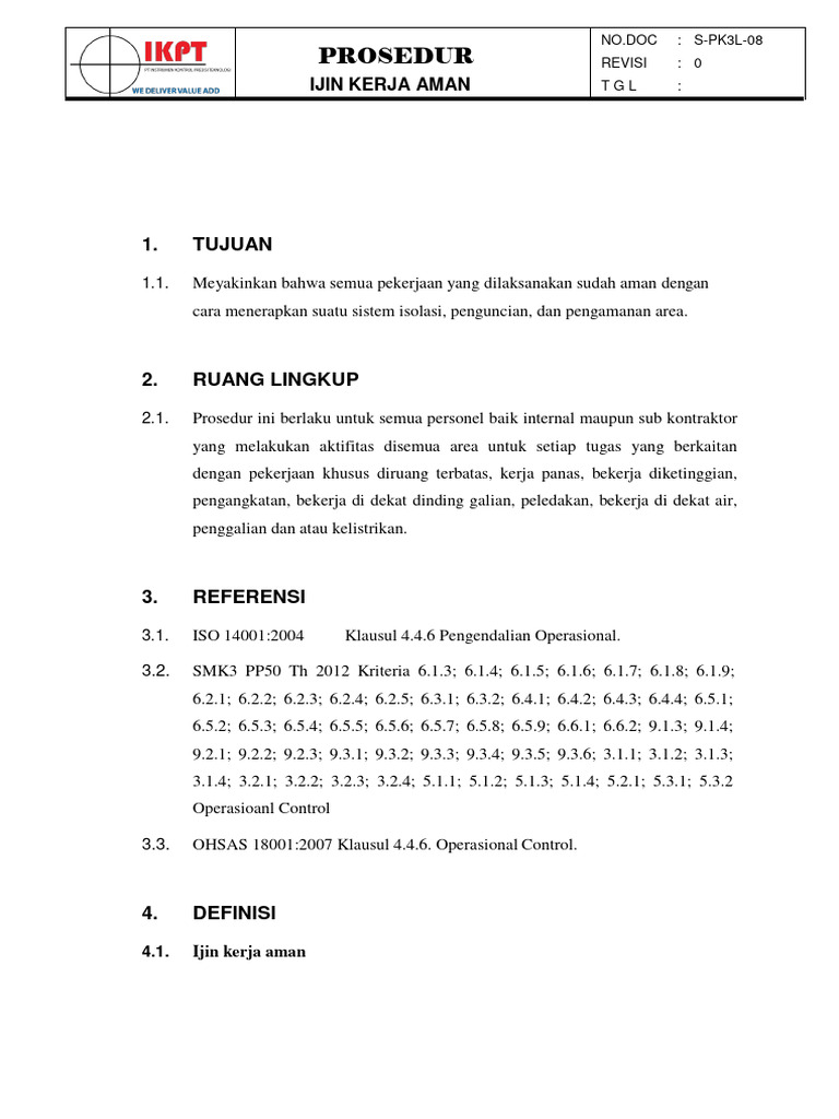 Prosedur Ijin Kerja Aman | PDF