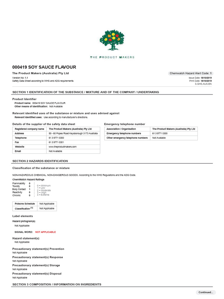Soy Sauce Safety and Hazards Overview | PDF | Toxicity | Dangerous Goods