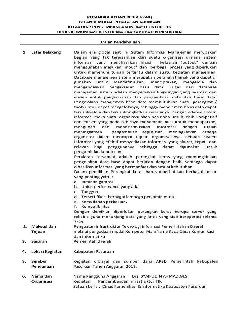 1 KAK Pengadaan Modal Mainframe | PDF