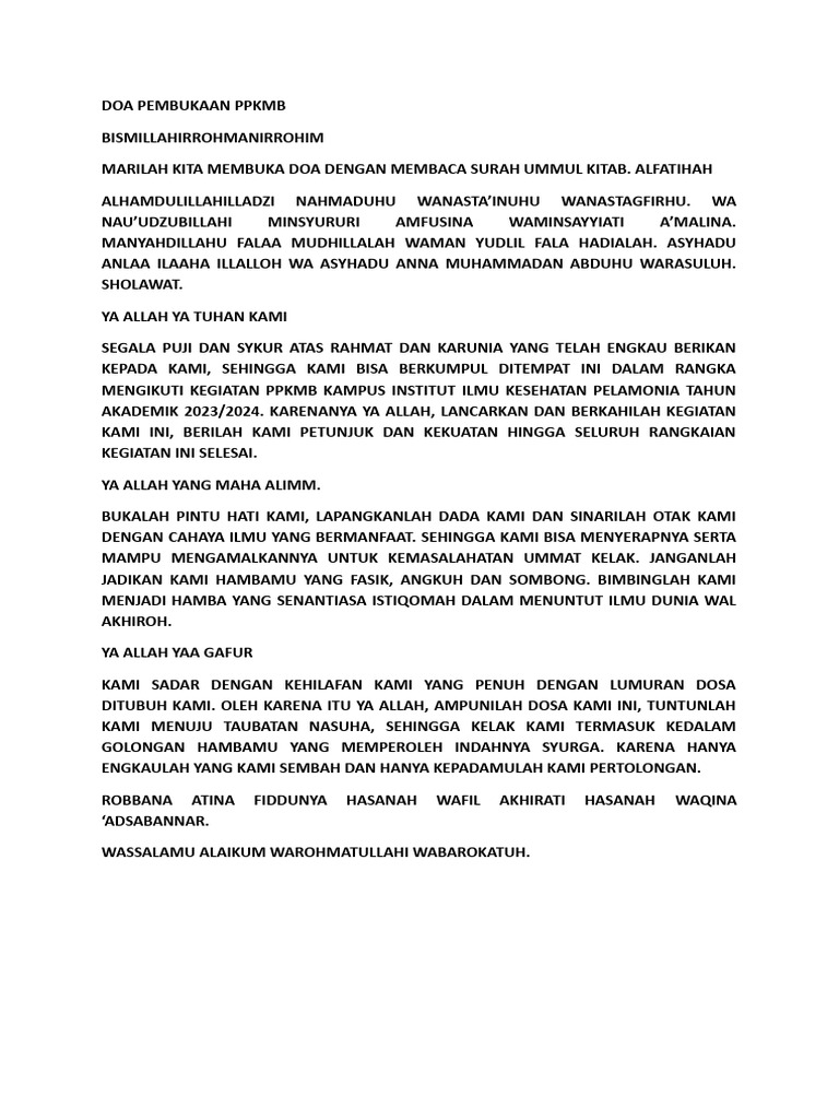 Doa Pembukaan PPKMB | PDF