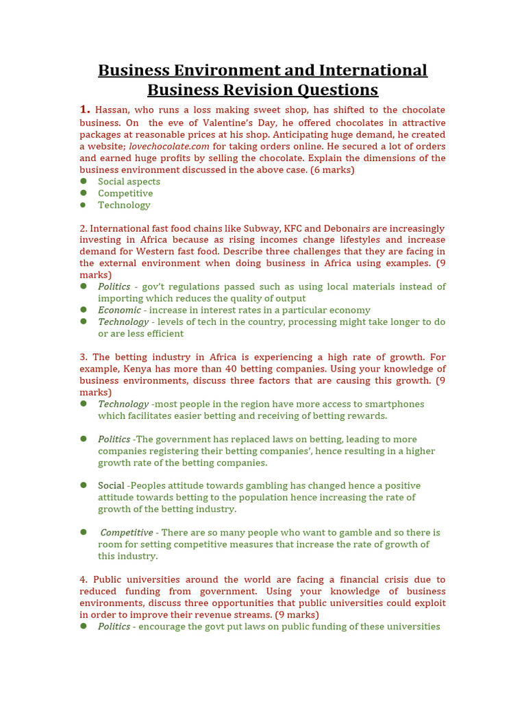 Business Environment and International Business Questions | PDF ...