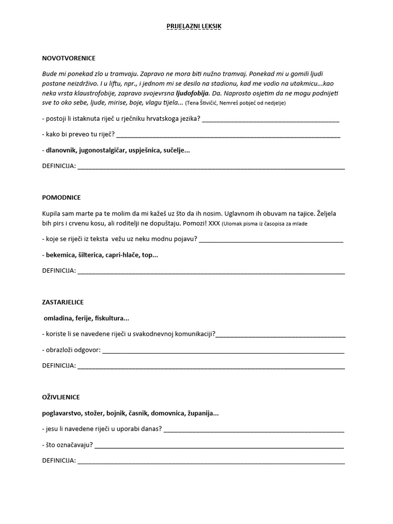 VREMENSKA RASLOJENOST LEKSIKA - Primjeri2 | PDF