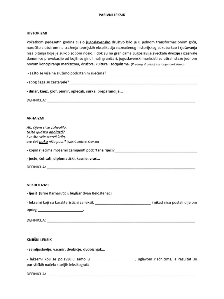 VREMENSKA RASLOJENOST LEKSIKA - Primjeri | PDF