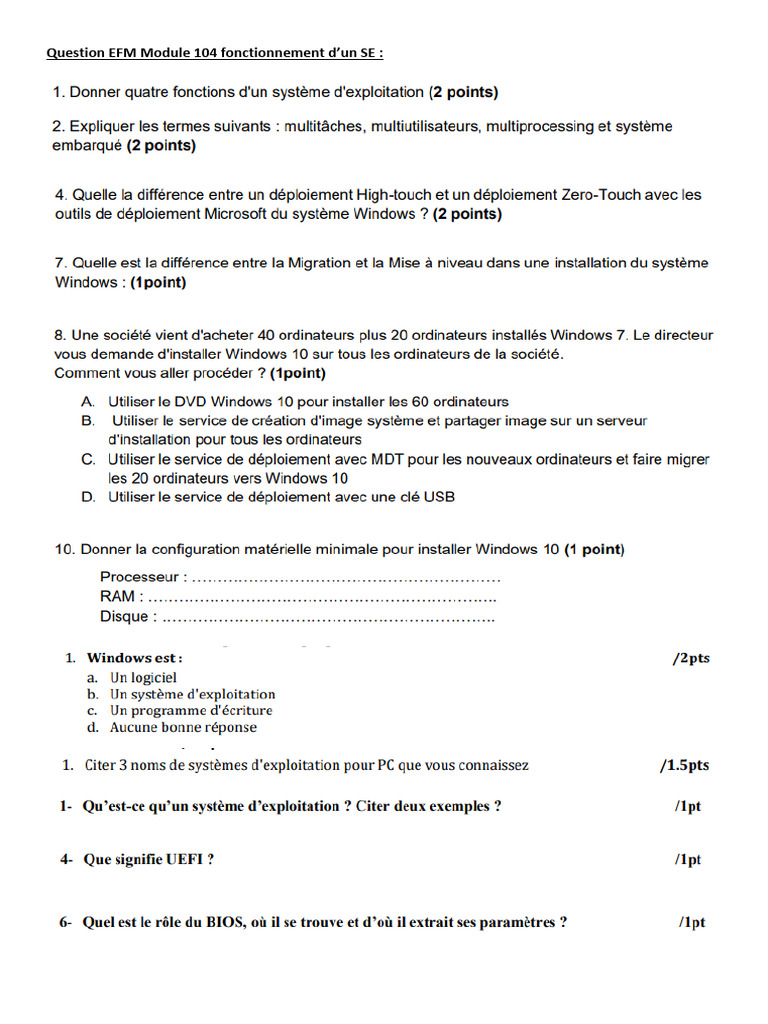 Question EFM Module 104 Fonctionnement D | PDF