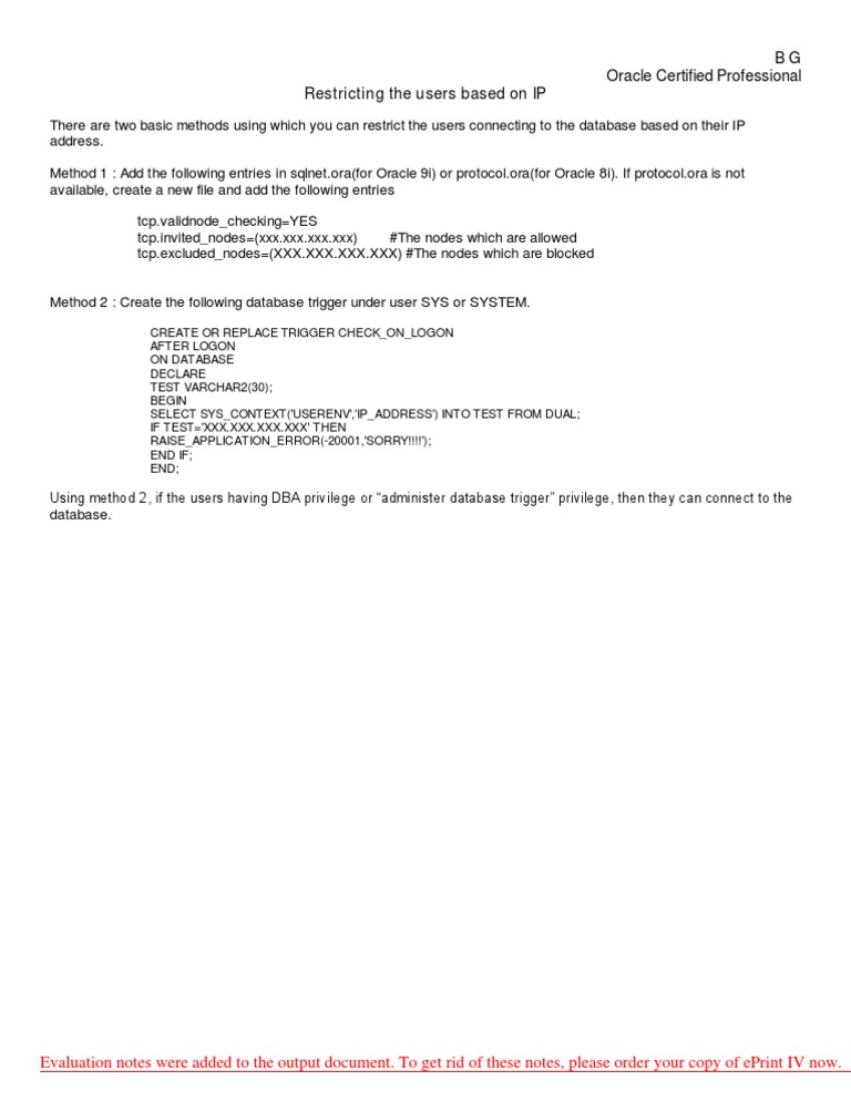 Restrict Oracle DB Users by IP Address | PDF | Teaching Methods ...