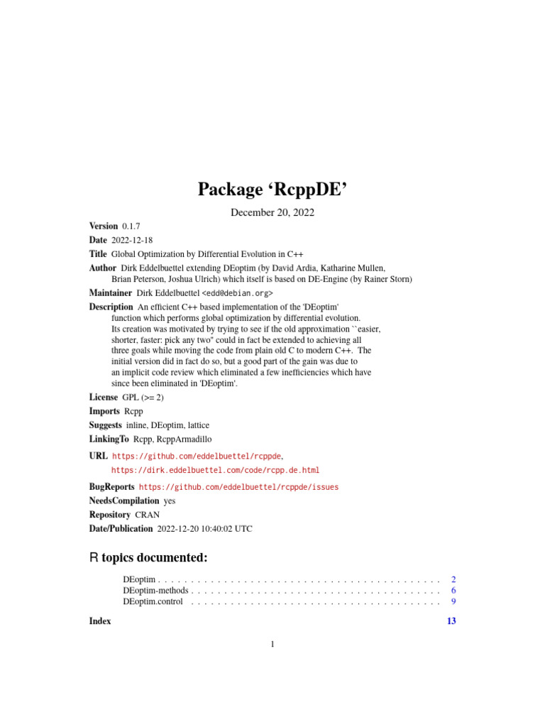 3 - Global Optimization by Differential Evolution in C++ | PDF | Mathematical Optimization ...