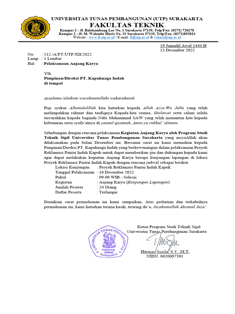 Surat Anjang Karya UTP (Proyek Pantai Indah Kapuk) | PDF