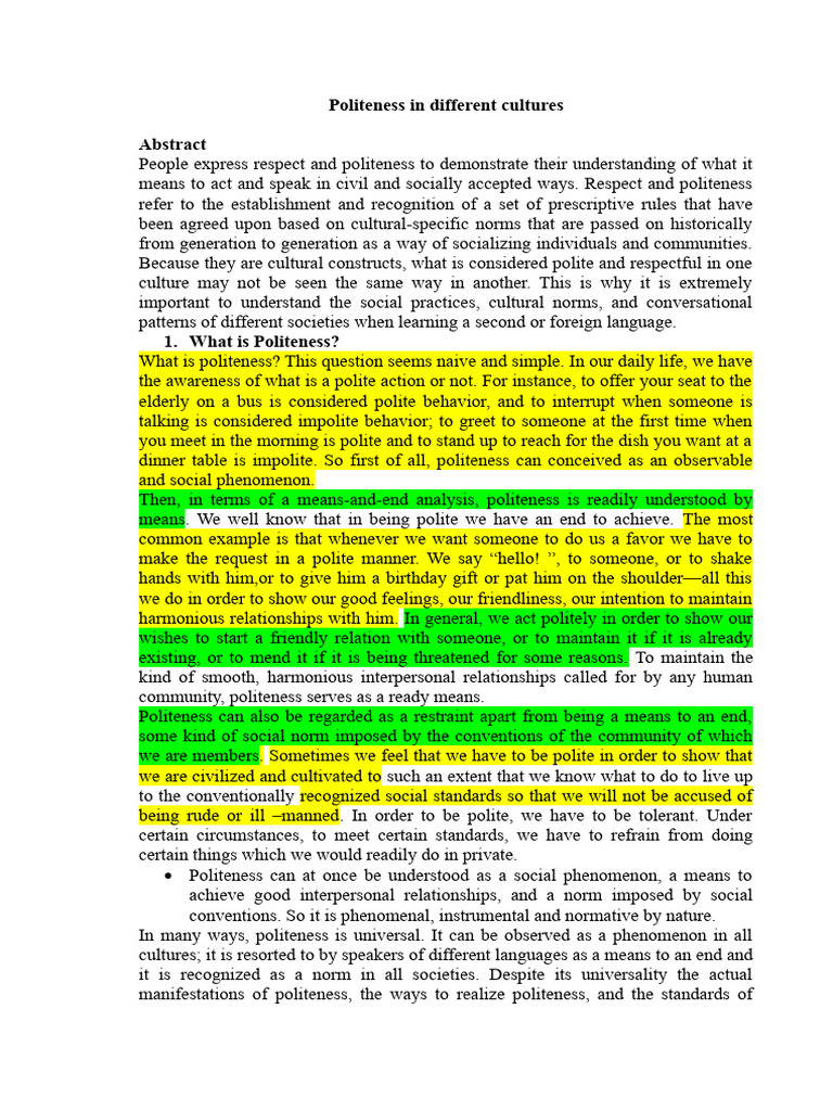 Politeness in Different Cultures | PDF