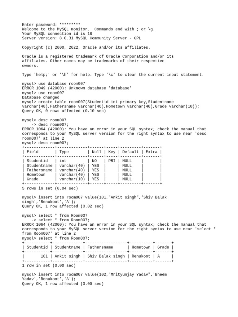 Self Practice First Class | PDF | Software Engineering | Databases