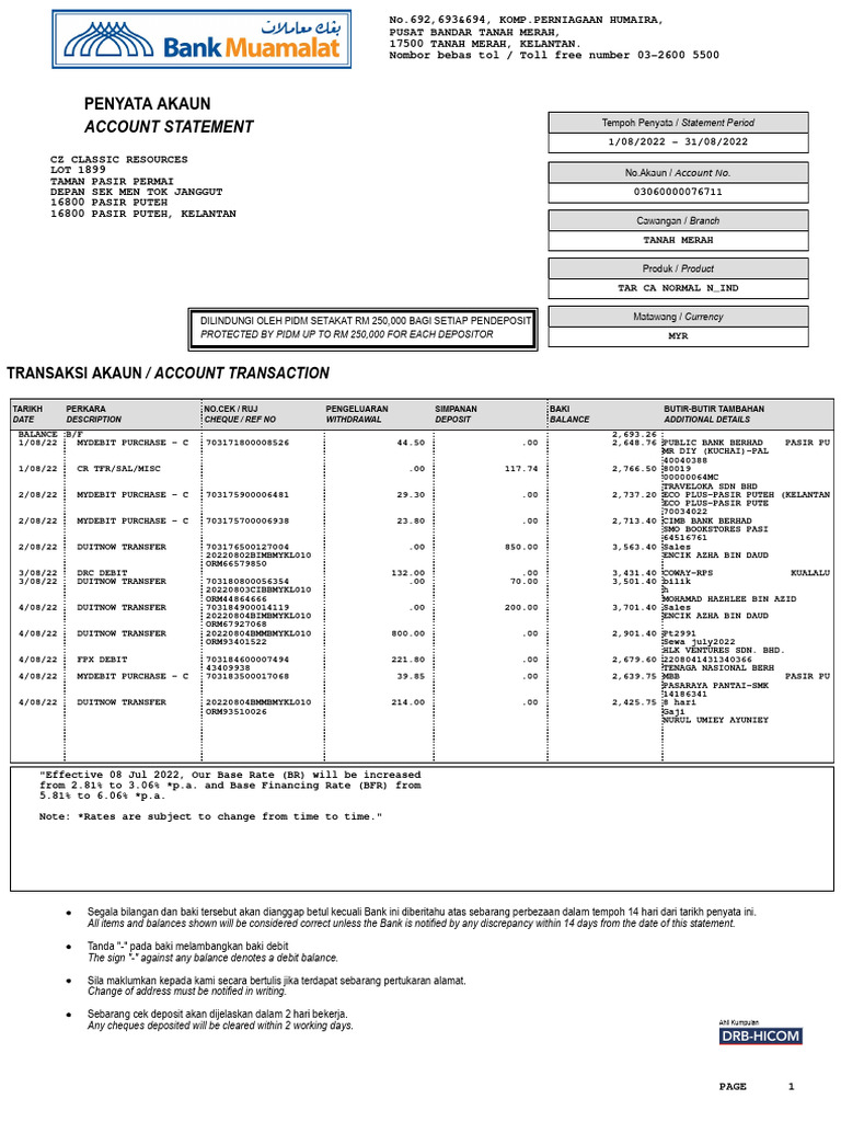 Account Statement: Penyata Akaun | PDF | Deposit Account | Banks