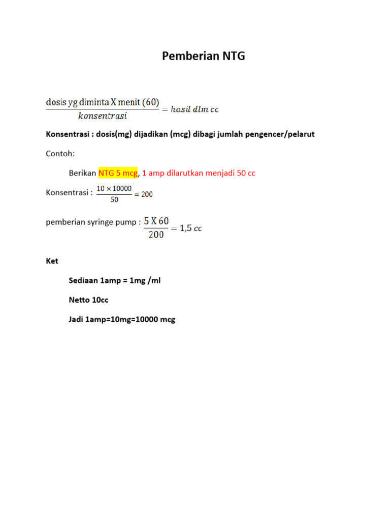 Rumus Pemberian Dosis NTG | PDF