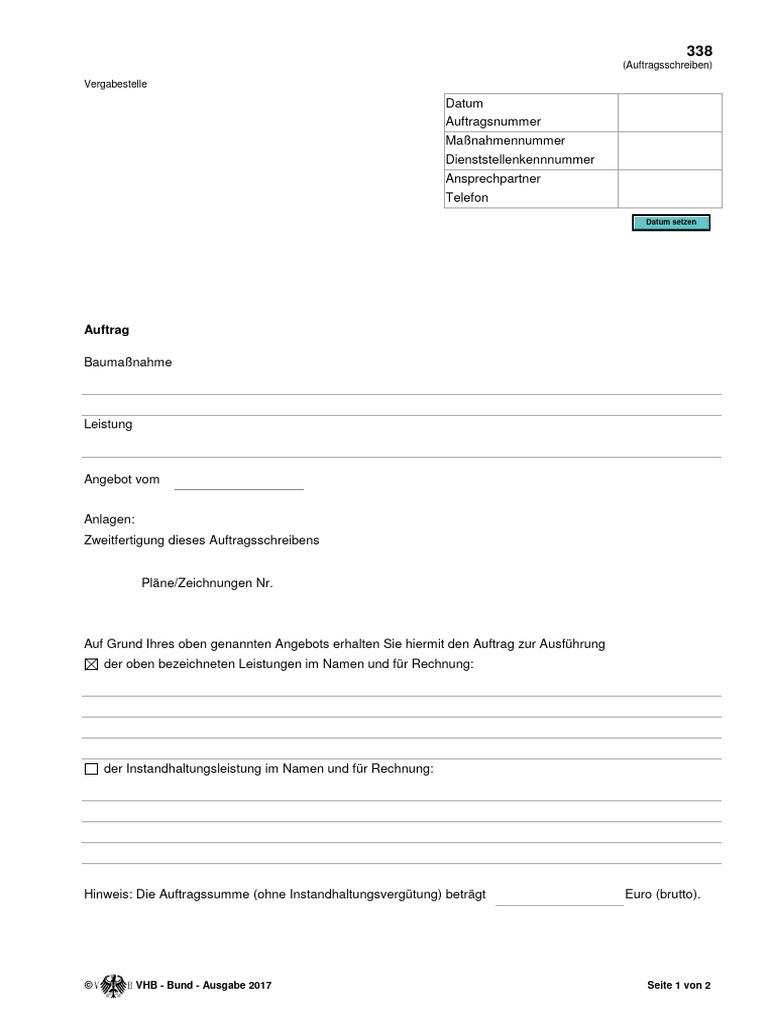 VHB Formblatt 338 (2017) | PDF
