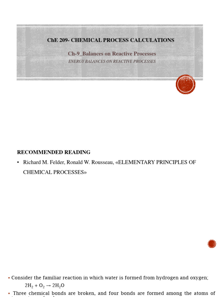 ChE 209 Chemical Process Calculations - L19 2 | PDF | Chemical Reactions | Chemical Reactor