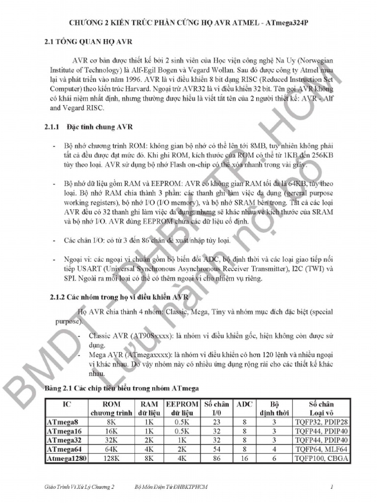 Chuong 2 - Kien Truc Avr Atmega324p - SV - Image - v2 | PDF