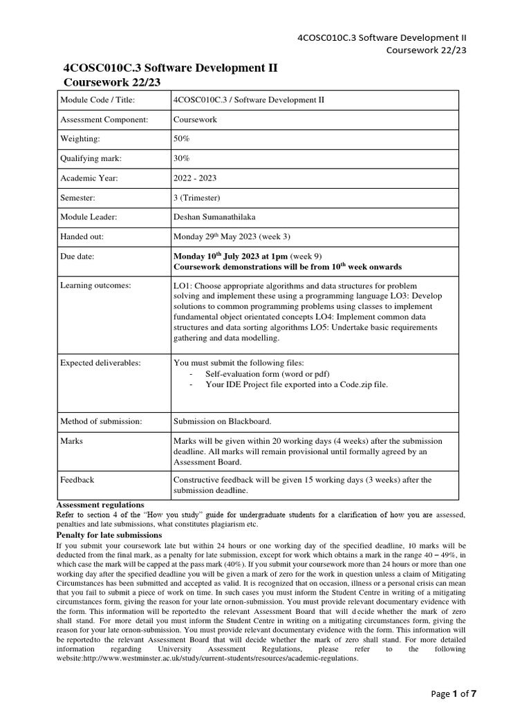 Cousework Specification Jan 2023 | PDF | Queue (Abstract Data Type) | Computer Programming