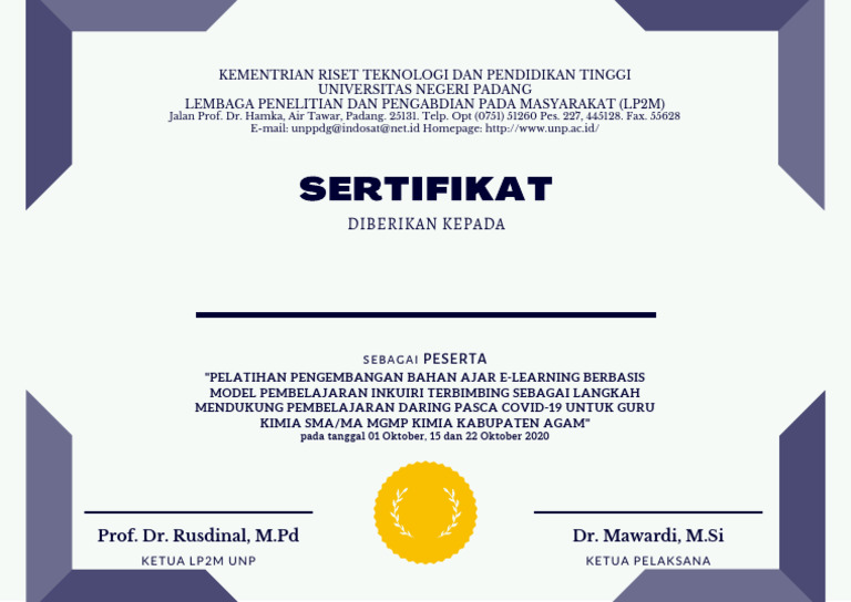 Sertifikat Pelatihan E-Learning Guru Kimia | PDF