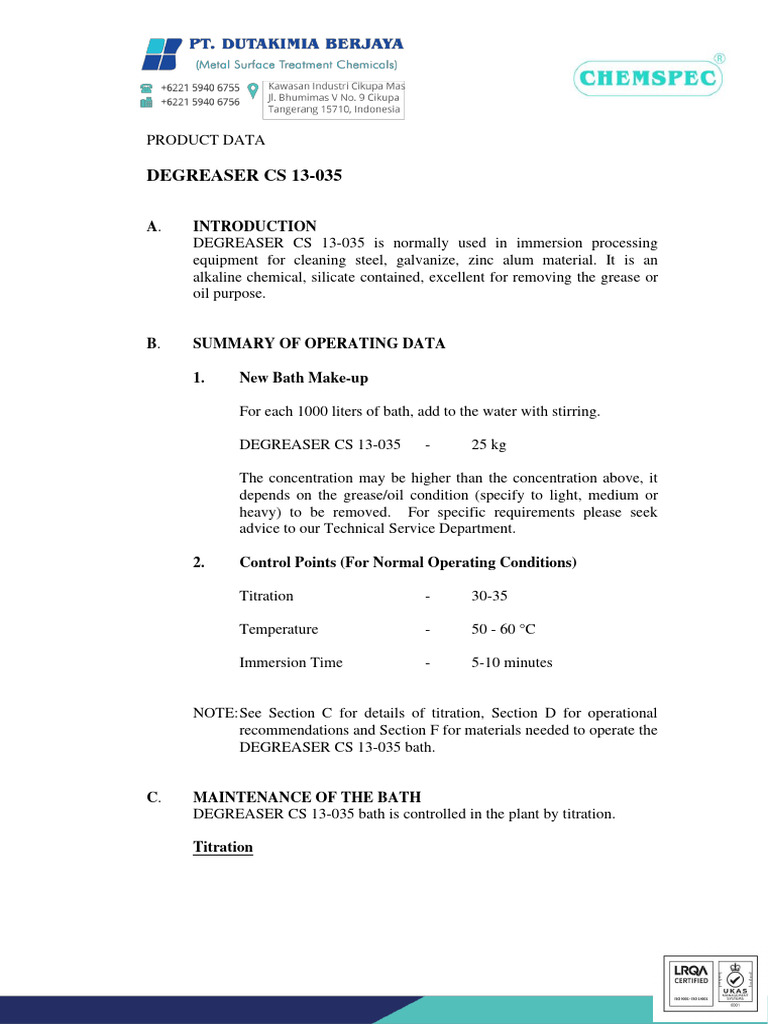 TDS CS 13-035 Rev02 | PDF | Titration | Chemistry