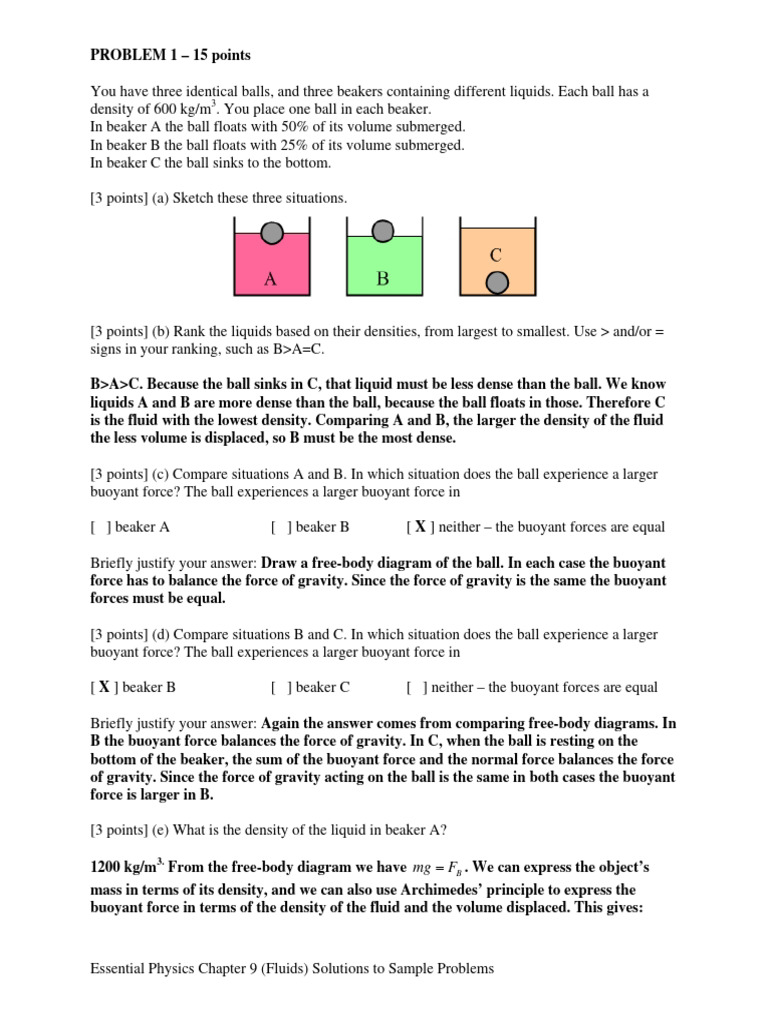 Chapter09 SampleProblems Solutions | PDF | Buoyancy | Density