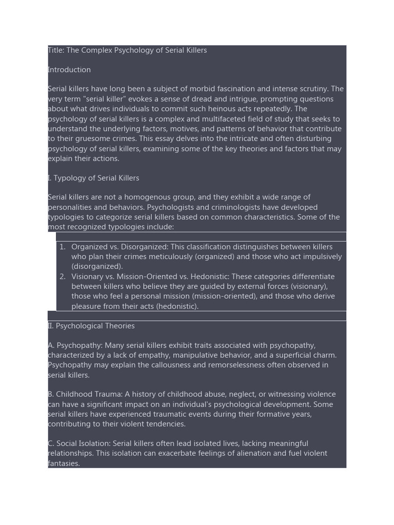 The Complex Psychology of Serial Killers | PDF | Serial Killer | Psychology