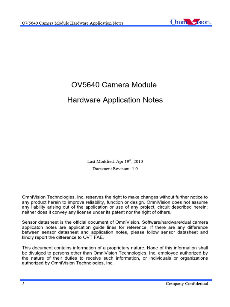 OV5640 Camera Module Hardware Application Notes R1.0英文手册 | PDF | Power ...