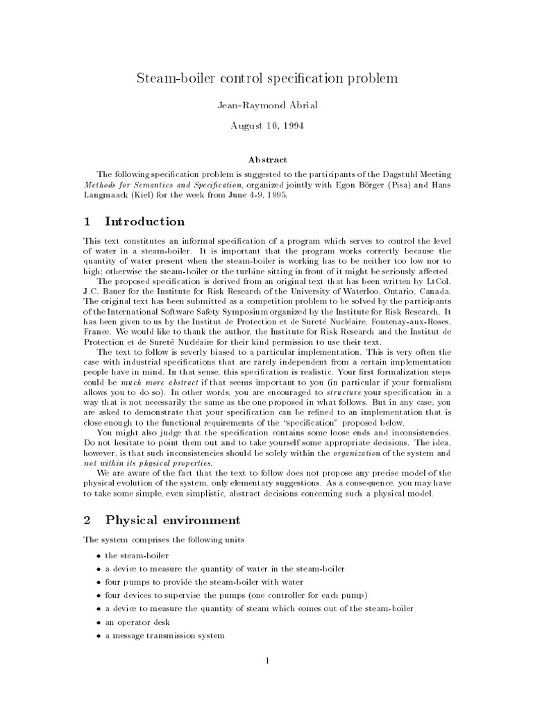 Steam Boiler Control Specification Document | PDF