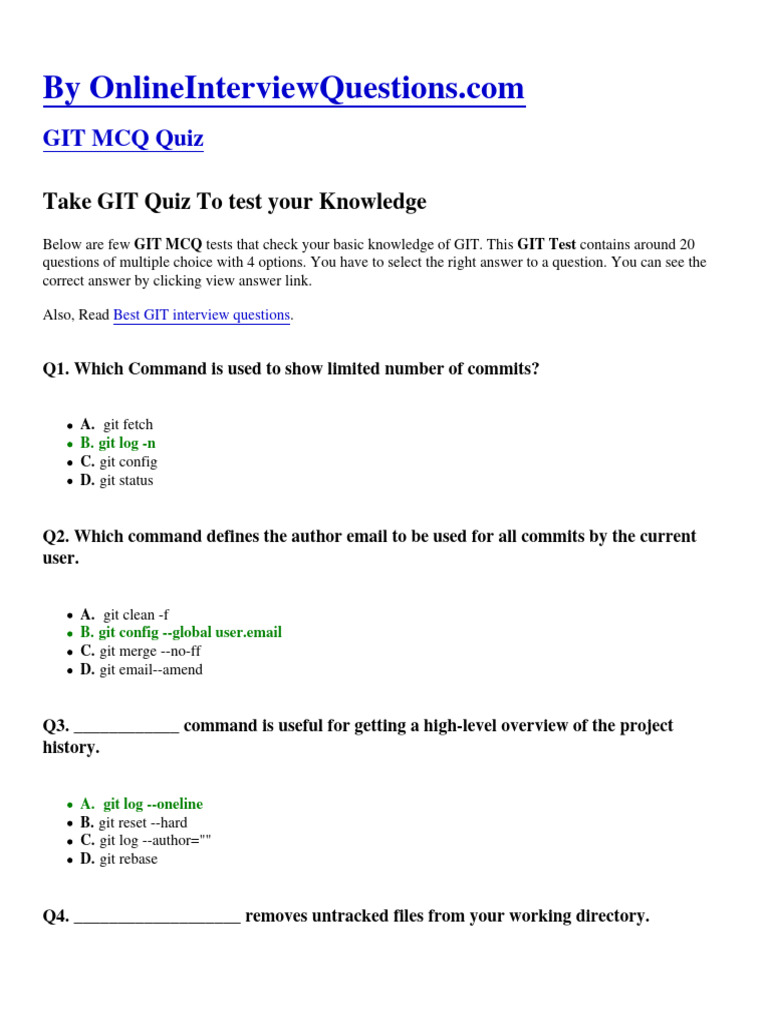 Git MCQ | PDF | Version Control | Multiple Choice Git MCQ | PDF | Version Control | Multiple Choice