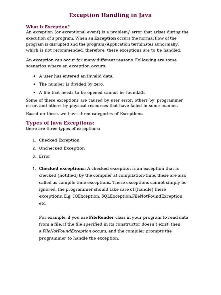Exception Handling Pdf Method Computer Programming Class Computer Programming