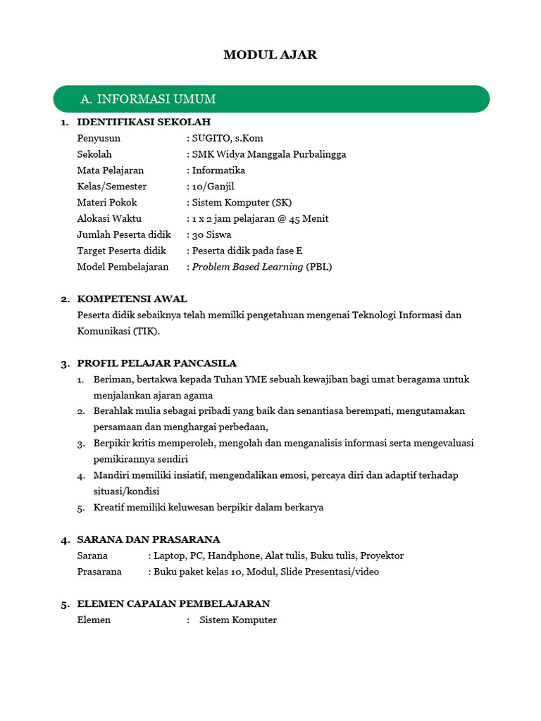 Modul Ajar Informatika - Sistem Komputer - Perangkat Keras Dan ...