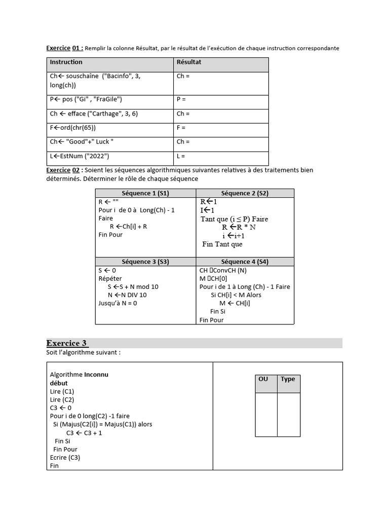 Série Exercices Tournage À La Main Algo | PDF | Algorithmes | Programmation informatique