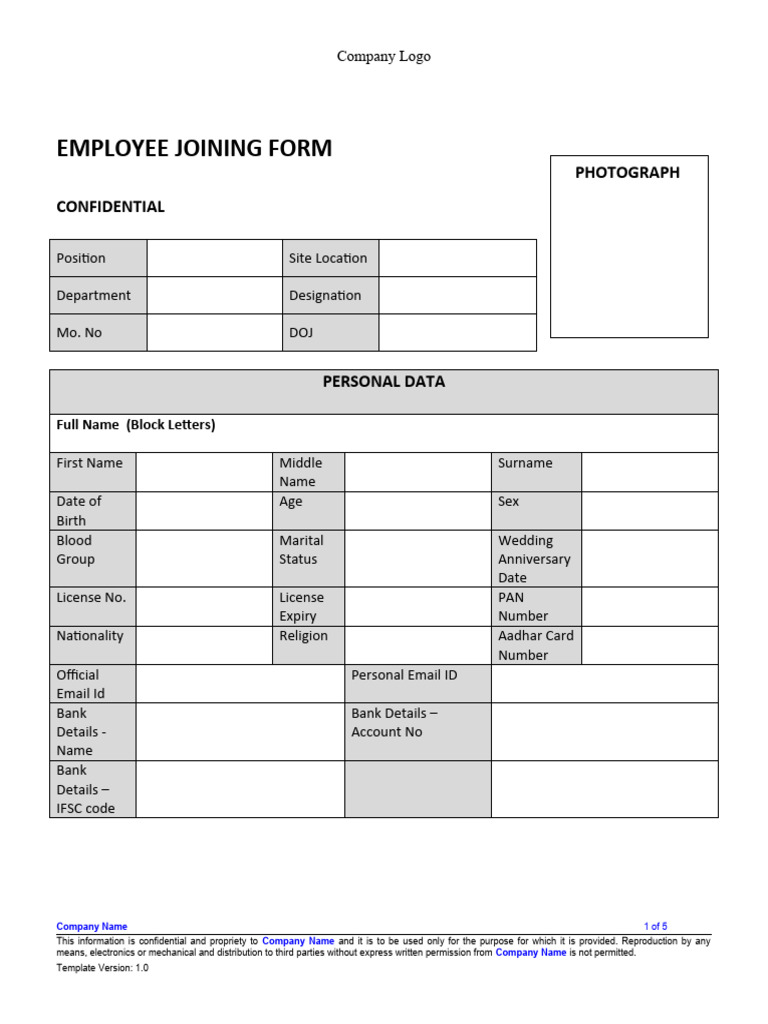 16_Employee Joining Form | PDF