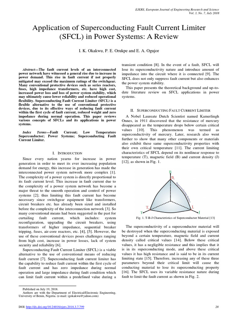 Application Of Superconducting Fault Current Limit Pdf Science